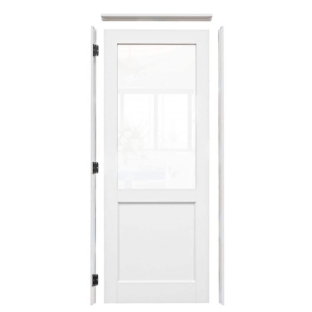 ARK DESIGN 24 in. x 80 in. Right-Handed 1/2-Lite Clear Glass White MDF ...