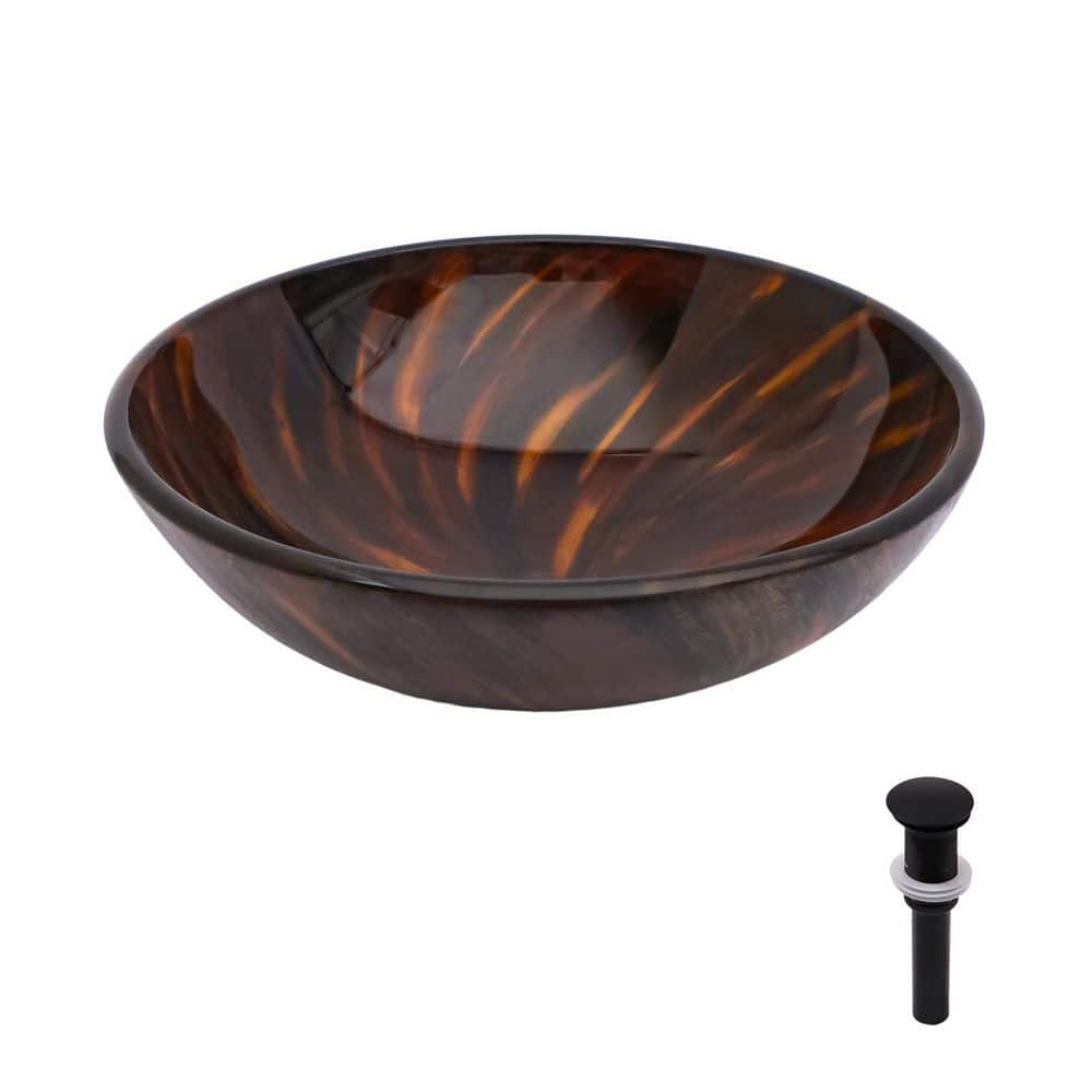 16.50 in. Round Brown Bathroom Artistic Tempered Glass Vessel Bathroom ...