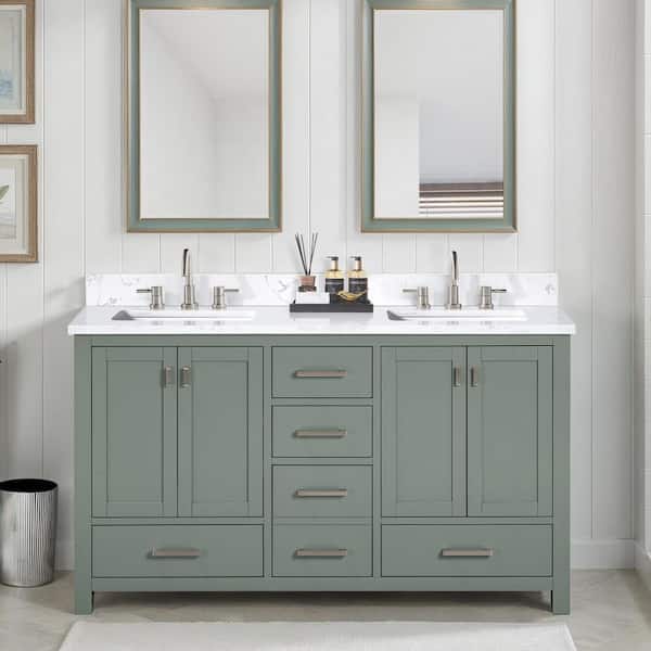 Avanity Modero 61 in. Double Sink Smoke Green Bath Vanity with Cala ...
