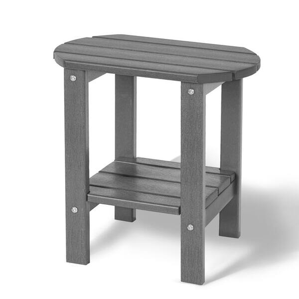 PASAMIC 17 in. Grey 2-Tier Oval HDPE Outdoor Side Table OST ...