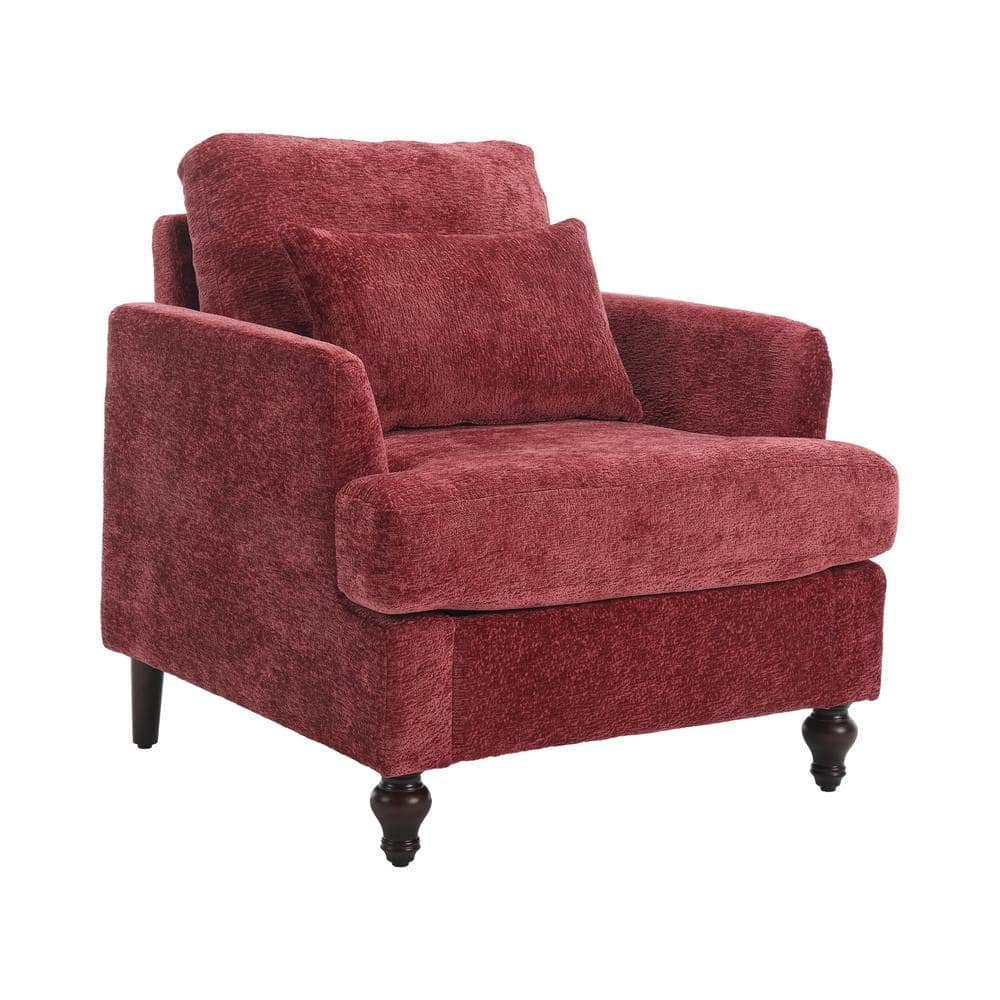HOMEFUN Modern Oversized Wine Red Chenille Wood Frame Upholstered ...