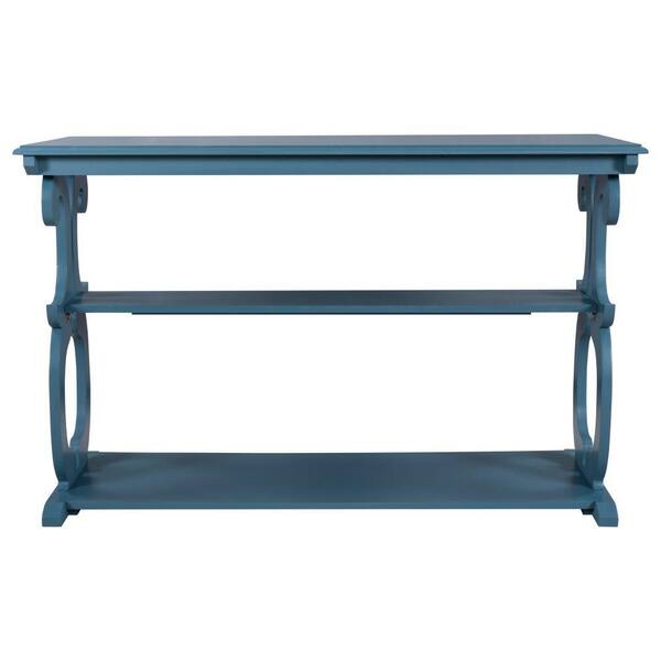 48 in. Navy Blue Rectangle Wood Console Table with 3-Tier Open Storage ...