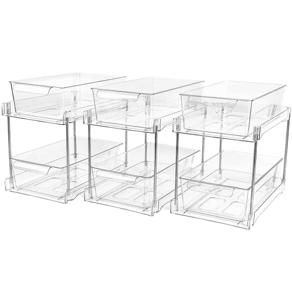 Anqtovp 3 Pack Clear PET Under Sink Accessory Set 2-Tier Stackable Pull ...