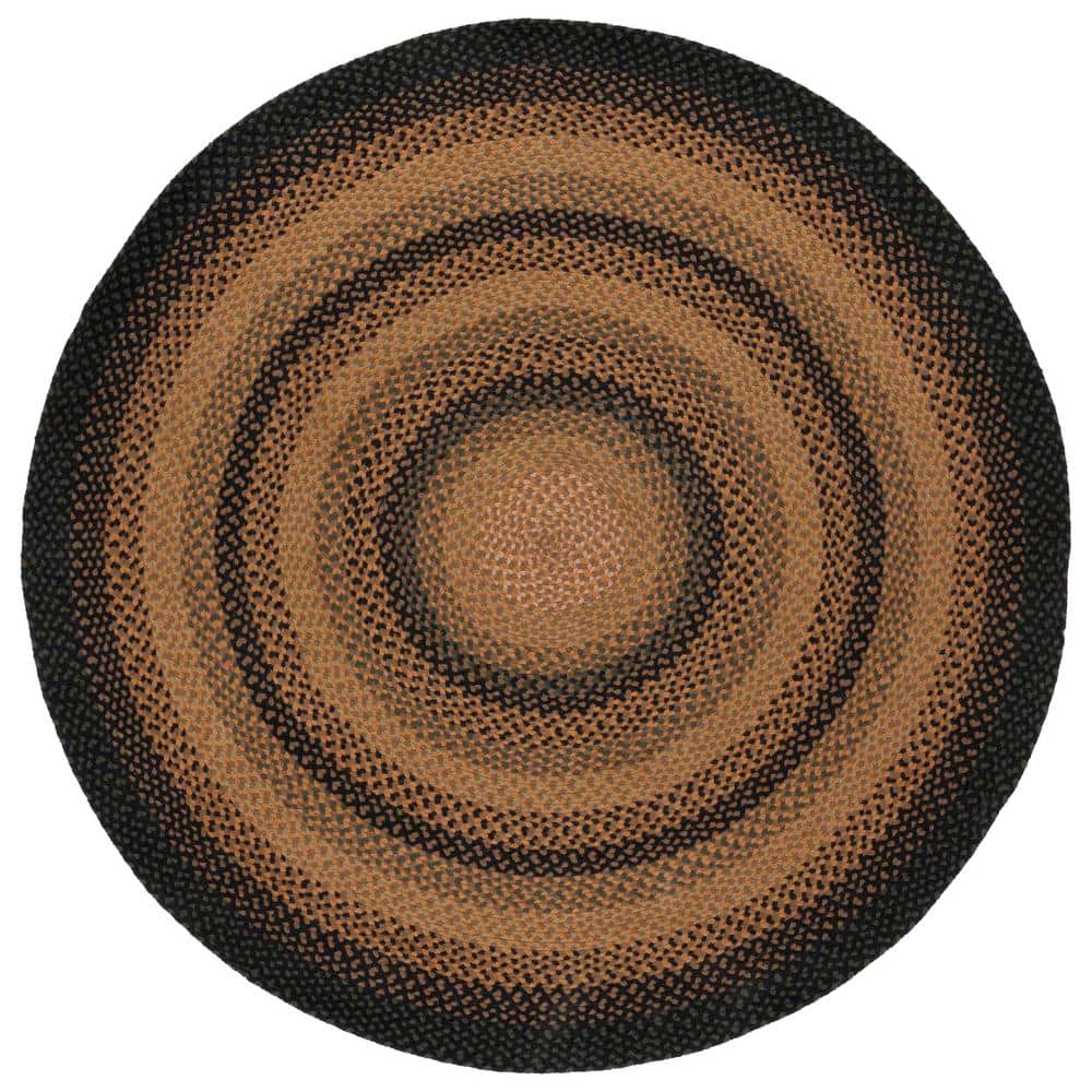 SAFAVIEH Braided Gold Sage 6 ft. x 6 ft. Striped Border Round Area Rug ...