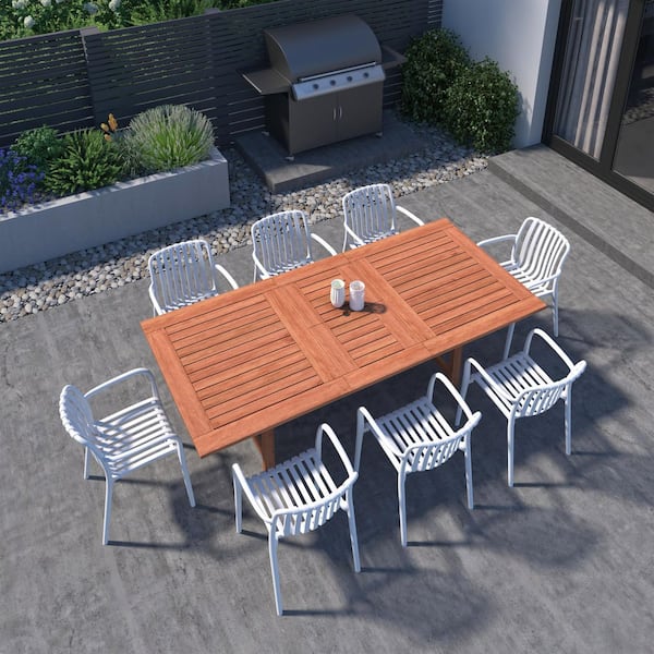 Amazonia Havelock 9-Piece Dark Teak Finish Wood 100% FSC Rectangular ...