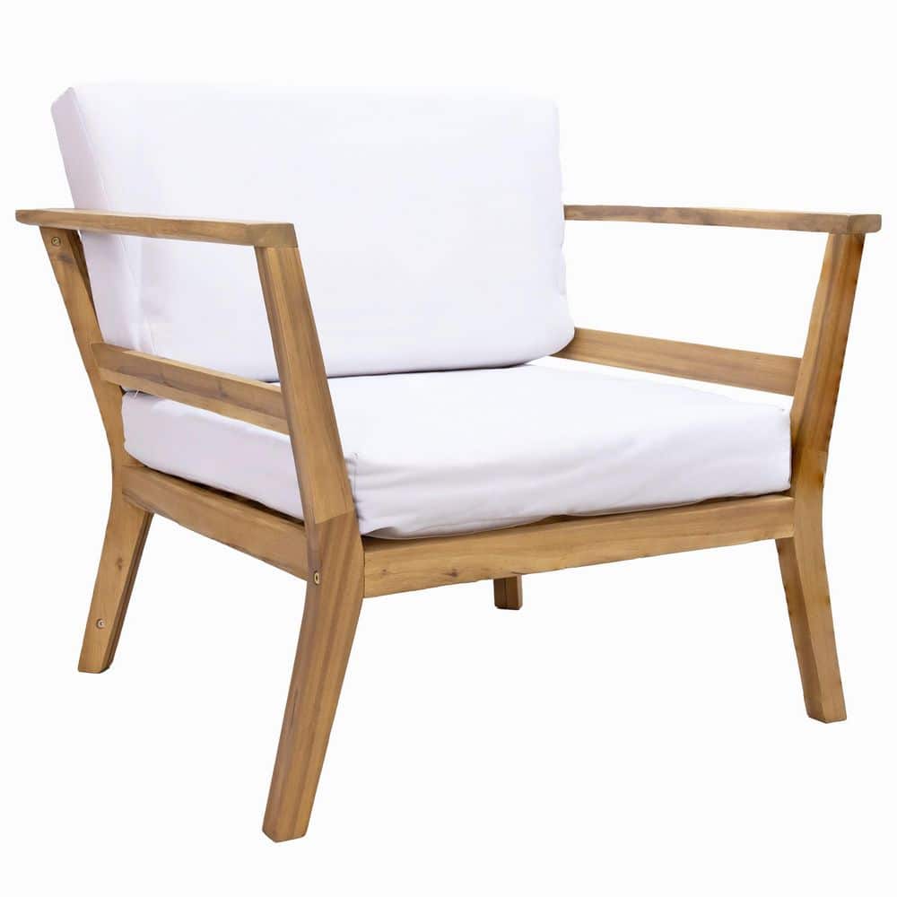 Sunnydaze Bodie Acacia Wood Patio Armchair with Bone Cushions-Natural ...