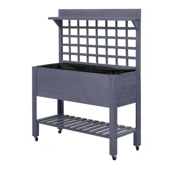 Jushua 48 in. x 22 in. x 30 in. Wood Planter with Storage Shelf ...