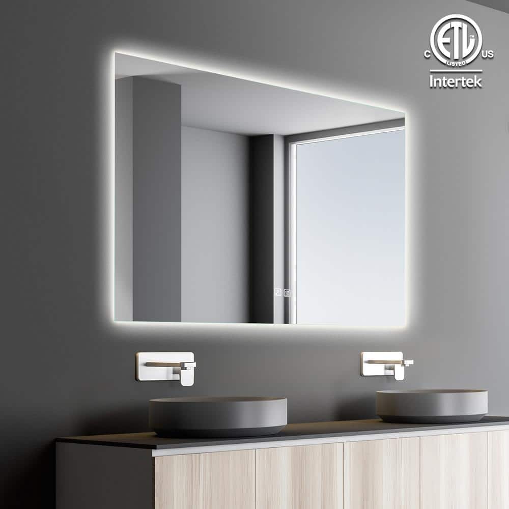 HOMLUX 55 in. W x 36 in. H Rectangular Frameless LED Light with 3-Color and Anti-Fog Wall ...