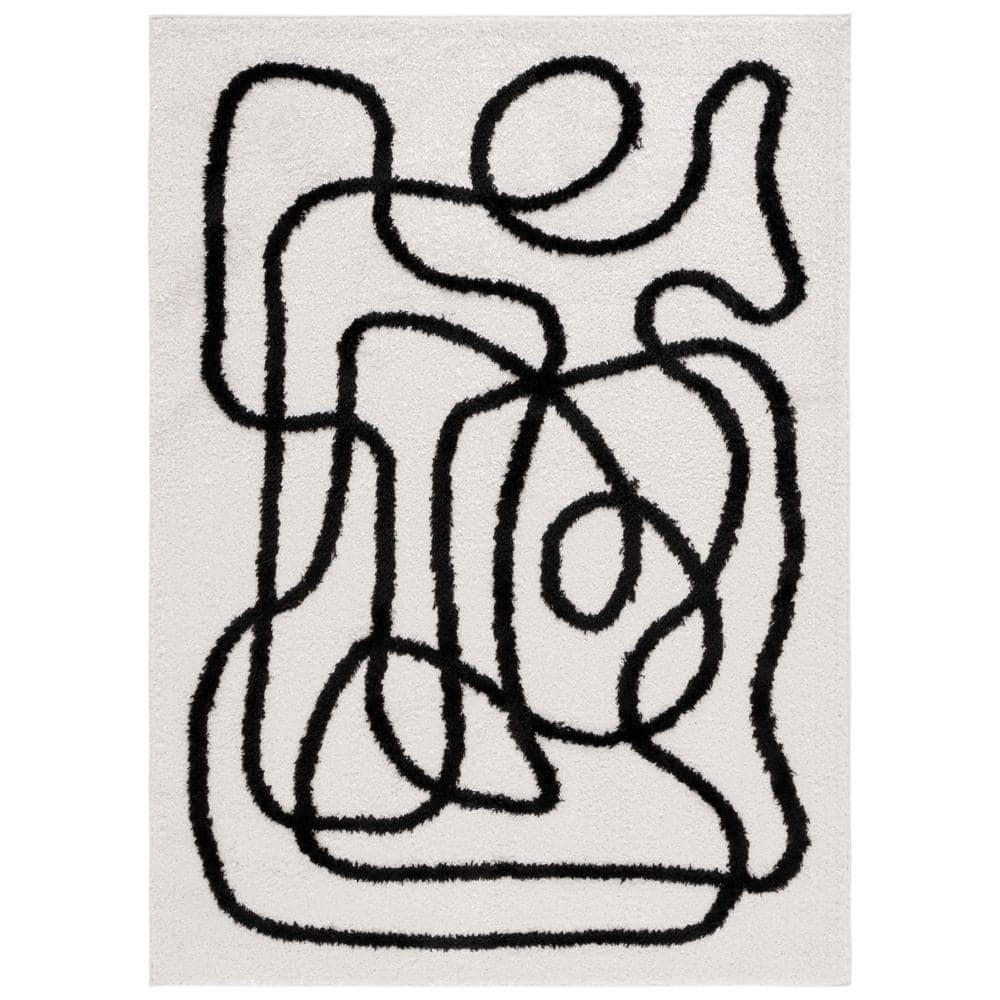 SAFAVIEH Norway Ivory/Black 9 ft. x 12 ft. Abstract Linear Area Rug ...