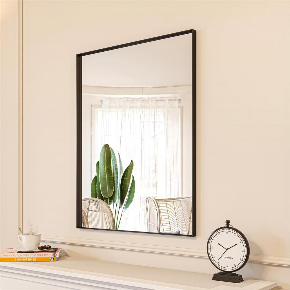 ORGANNICE 28 in. W x 36 in. H Black Aluminum Rectangle Framed Tempered ...