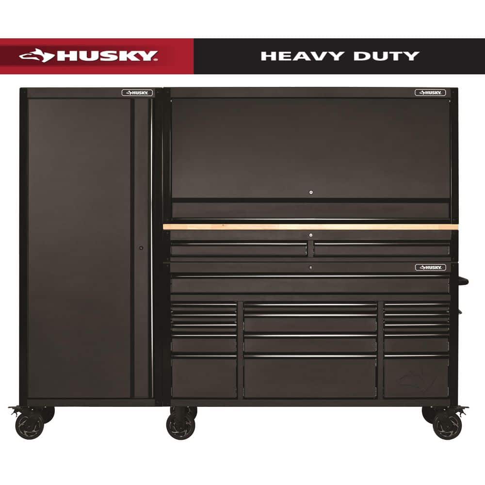 Husky 61 in. W x 23 in. D Heavy-Duty 17-Drawer Mobile Workbench Combo ...