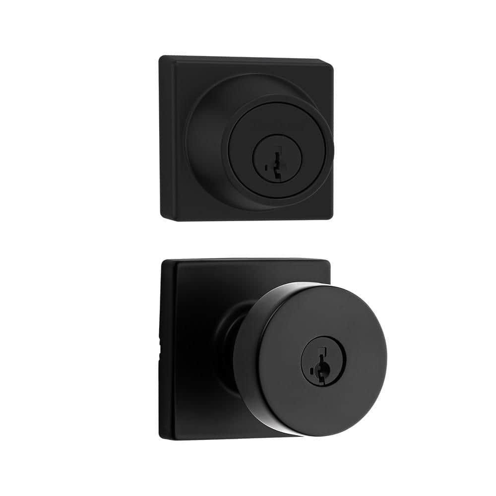 Kwikset 660 Contemporary Square Matte Black Single Cylinder Deadbolt with Pismo Matte Black ...