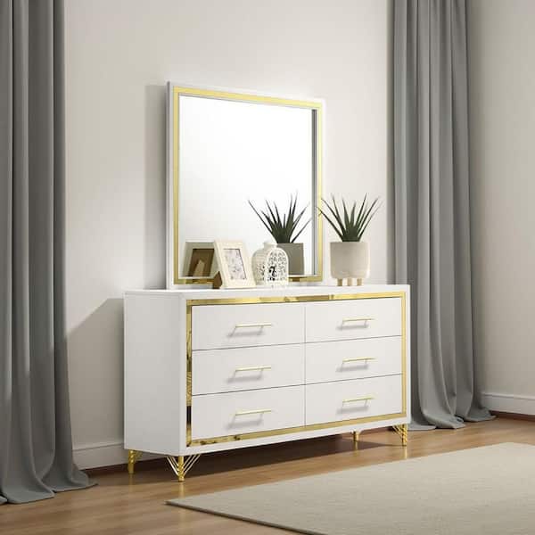 Benjara Jenny White 39.5 in. x 39.5 in. Square Wood-Melamine Dresser ...
