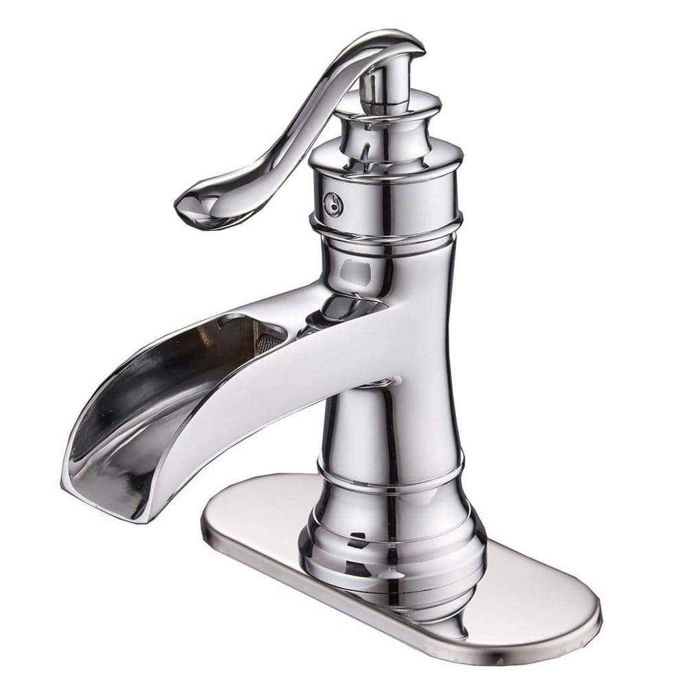 FLG Single Handle Single Hole Waterfall Bathroom Sink Faucet Brass ...