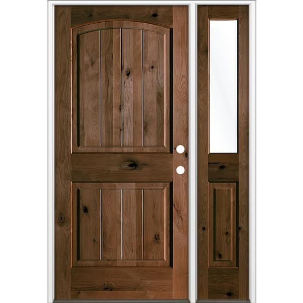 Krosswood Doors 44 in. x 80 in. Knotty Alder Arch Top Left-Hand/Inswing ...
