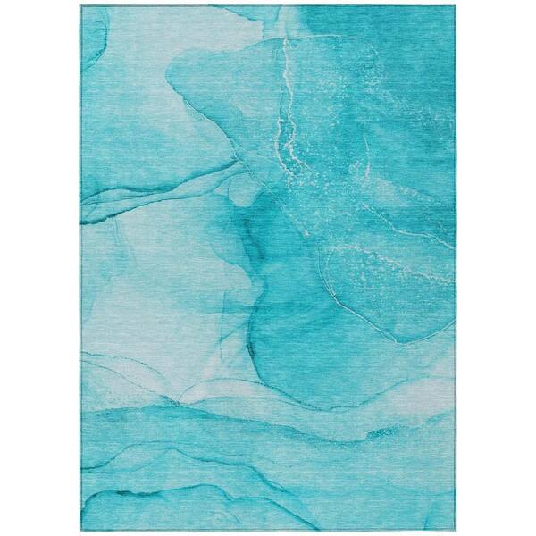 HomeRoots Teal 3 ft. x 4 ft. Abstract Indoor / Outdoor Area Rug ...