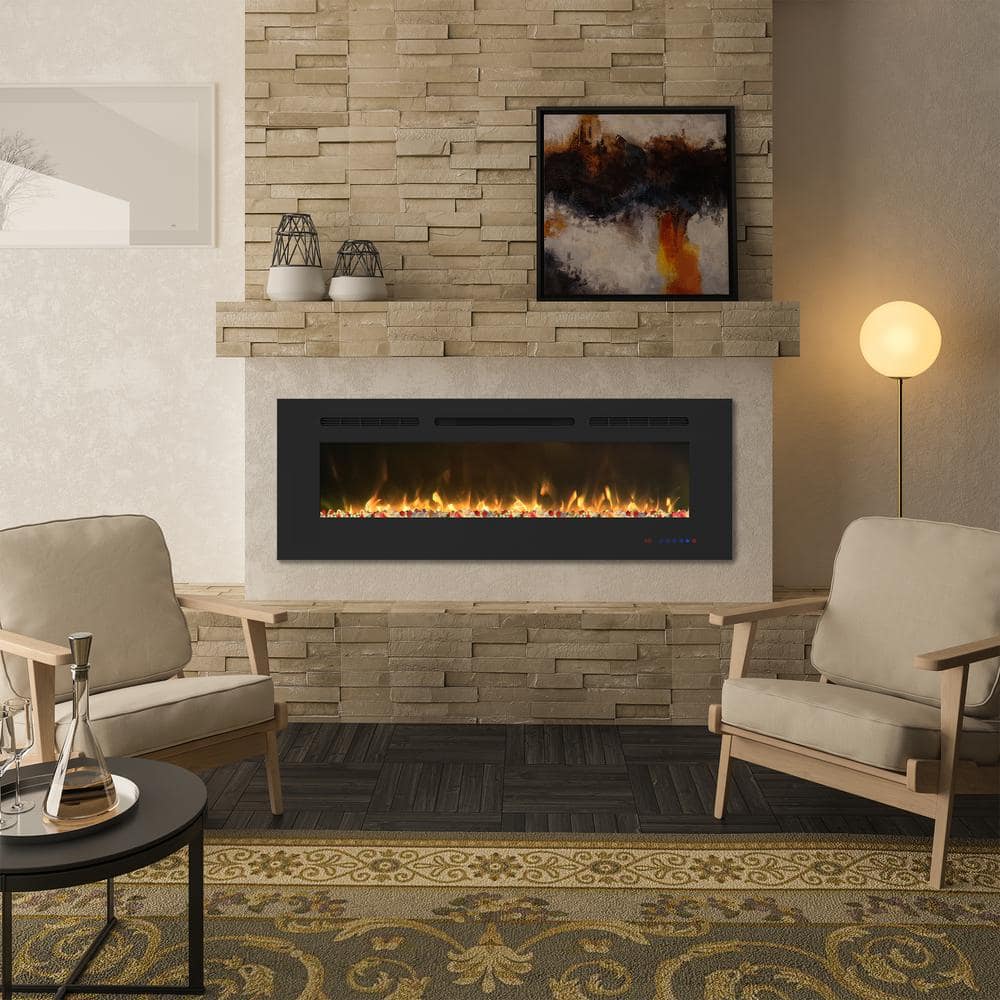 Clihome 50 in. W Wall-Mounted/Inserted Electric Fireplace in Black CL ...