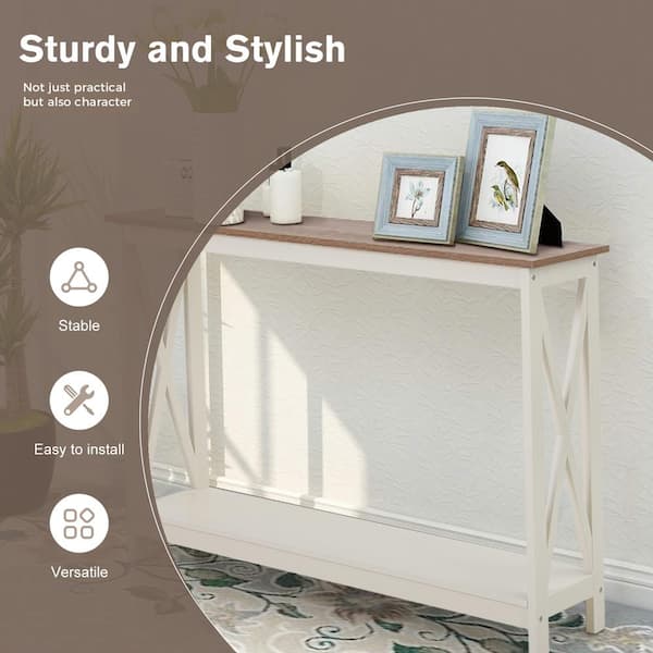 PHI VILLA 39.4 in. White MDF Standard Rectangle Wood Console PHI VILLA 39.4 in. White MDF Standard Rectangle Wood Console