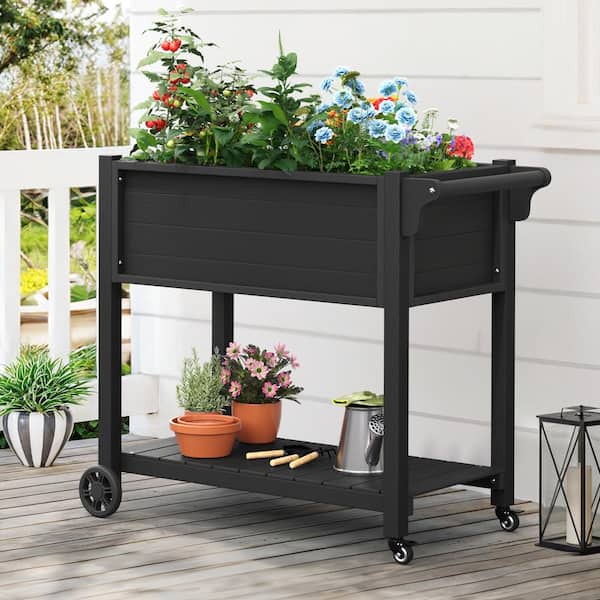 LUE BONA Vegeta 40 in. x 21 in. x 34 in. Black Plastic Raised Garden ...