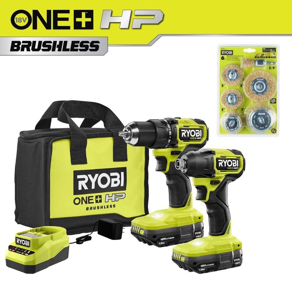 RYOBI ONE+ HP 18V Brushless Cordless Compact 2-Tool Combo Kit w/(2 ...