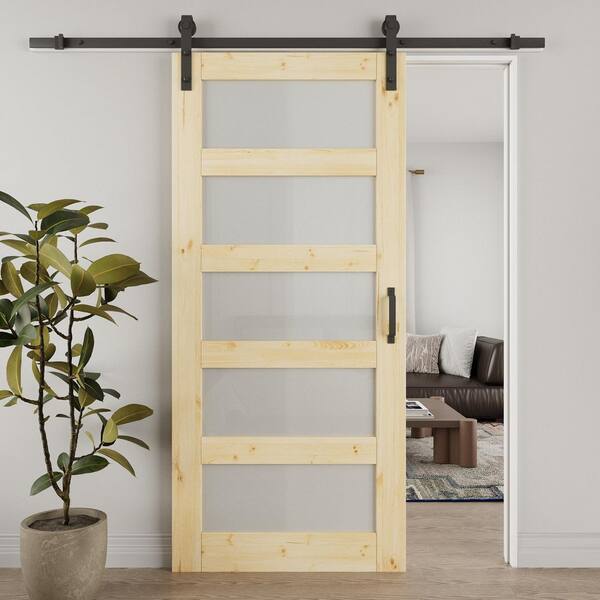 ARK DESIGN 36 in. x 80 in. 5-Lite Frosted Glass Unfinished Glass ...