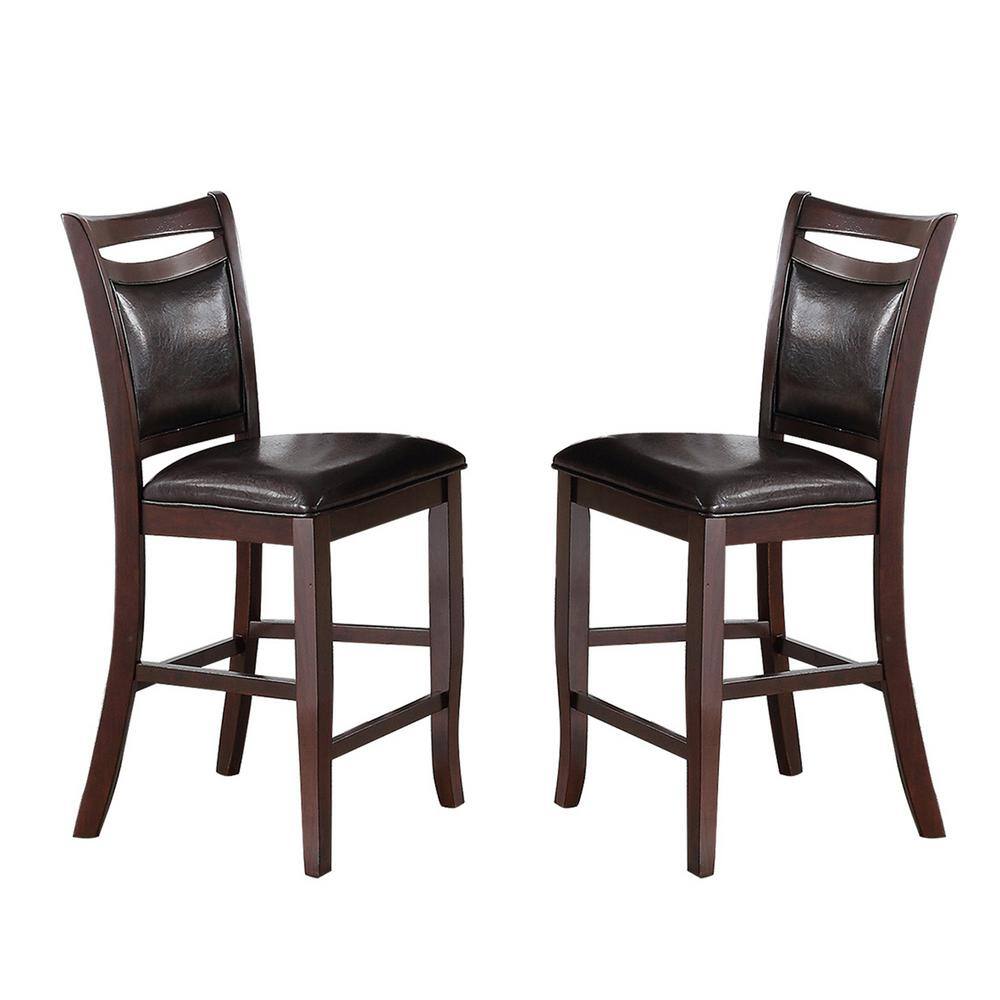 SIMPLE RELAX Dark Espresso and Black Faux Leather Upholstered Counter ...