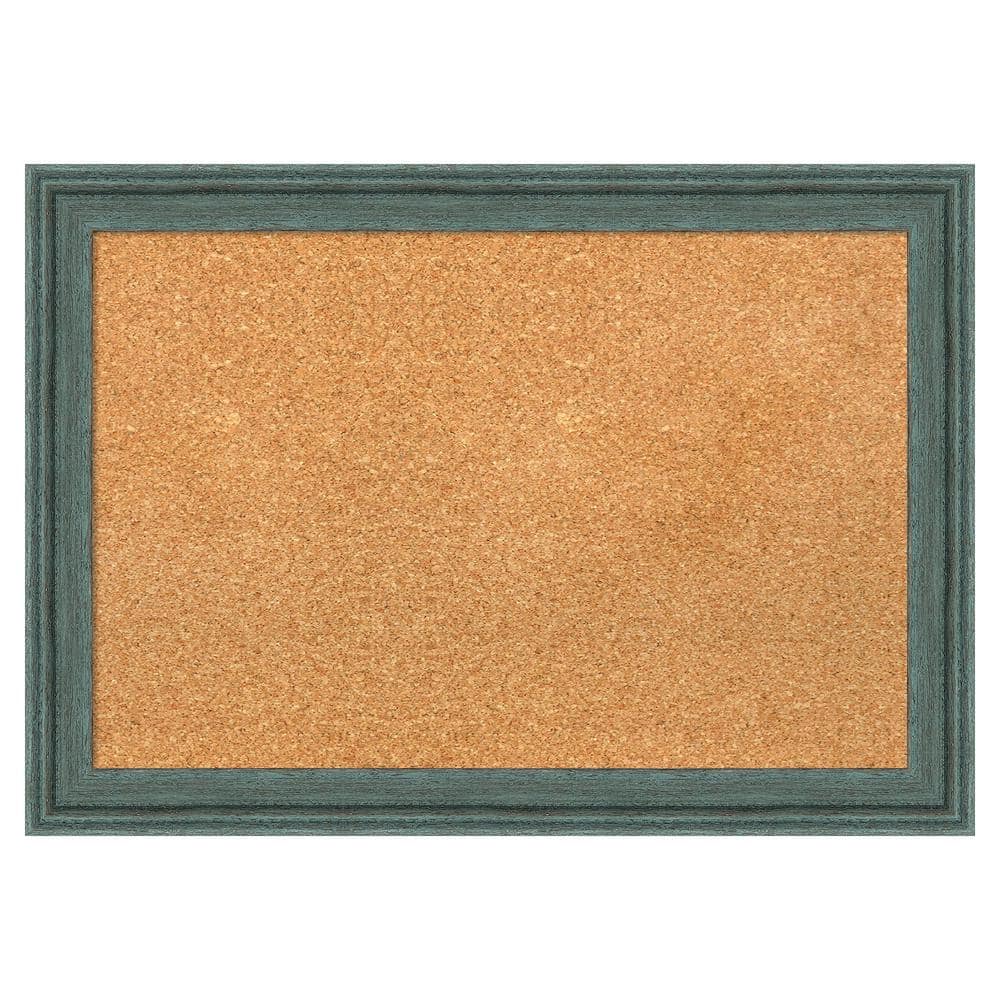 Amanti Art Upcycled Teal Grey Wood Framed Natural Corkboard 27 in. x 19 ...