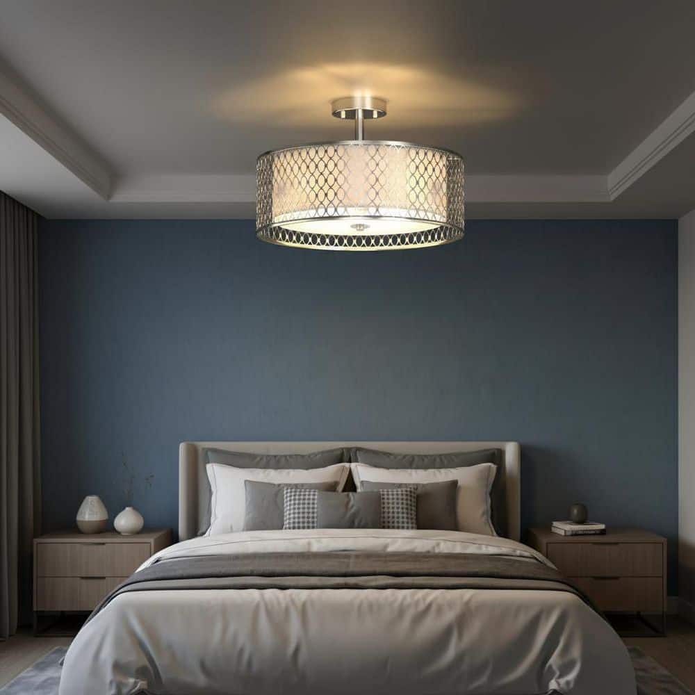 YANSUN 17 in. Brushed Nickel 3-Light Semi-Flush Mount, Modern Ceiling ...
