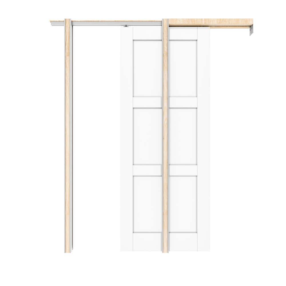 ARK DESIGN 36 in. x 80 in. Paneled 3-Lite White Primed MDF Pocket ...