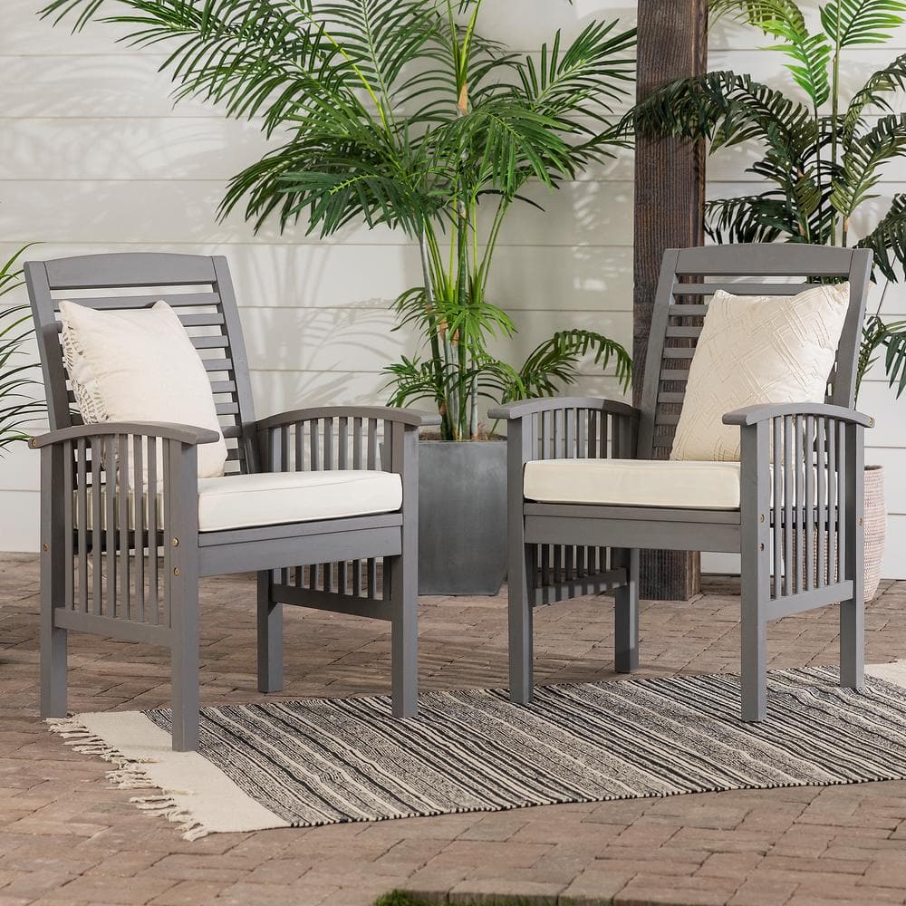 Tenleaf 2-Piece Gray Acacia Wood Outdoor Lounge Chair with Beige ...