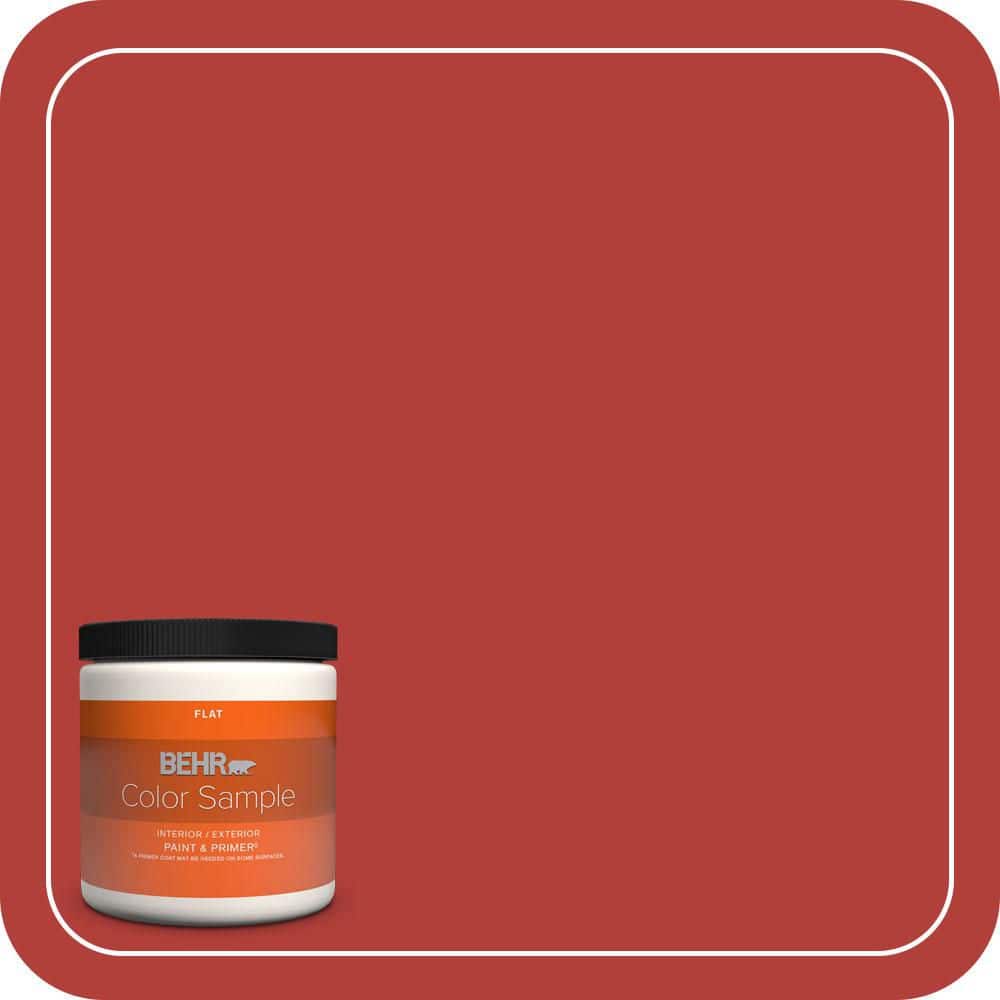 BEHR PREMIUM PLUS 8 oz. #170B-7 Red Tomato Flat Interior/Exterior Paint ...