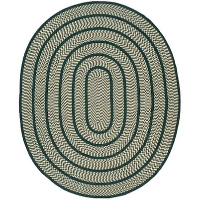 SAFAVIEH Braided Ivory/Dark Green 4 ft. x 6 ft. Oval Border Area Rug ...
