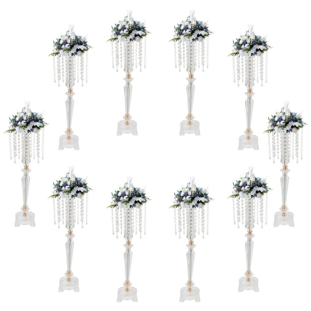 YIYIBYUS 26 in. H Acrylic Metal Table Decorations Clear Floral Vase ...