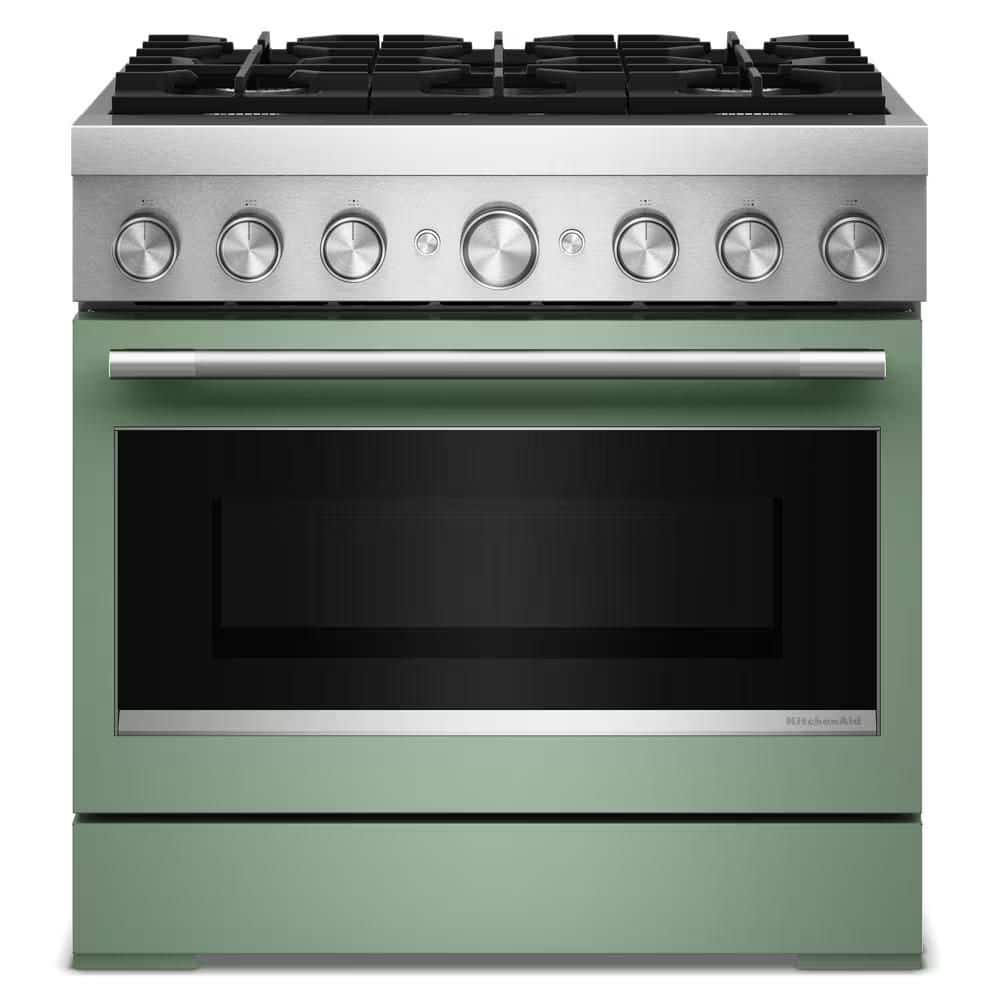 KitchenAid 36 in. 6 Burners Freestanding Dual Fuel Range in Cardamom ...