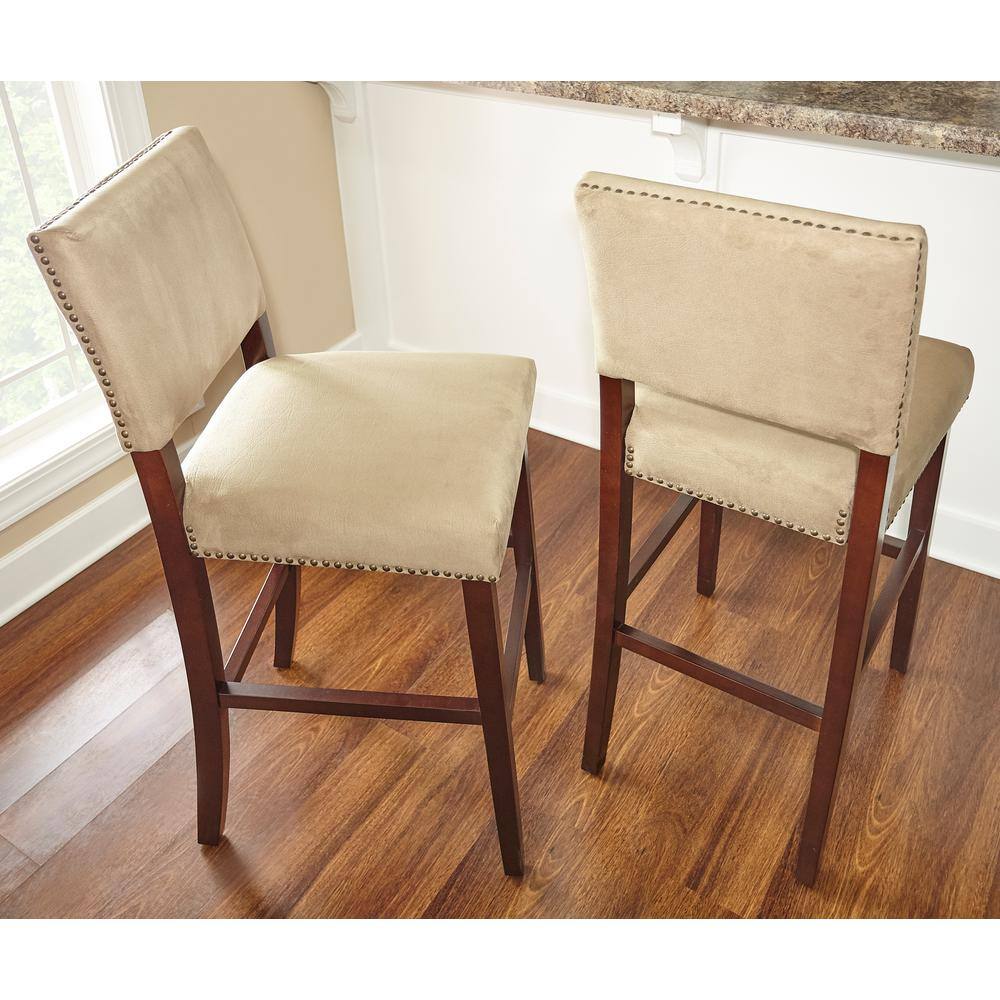 Linon Home Decor Corey 24 in. Stone Cushioned Bar Stool 14060STN-01-KD ...