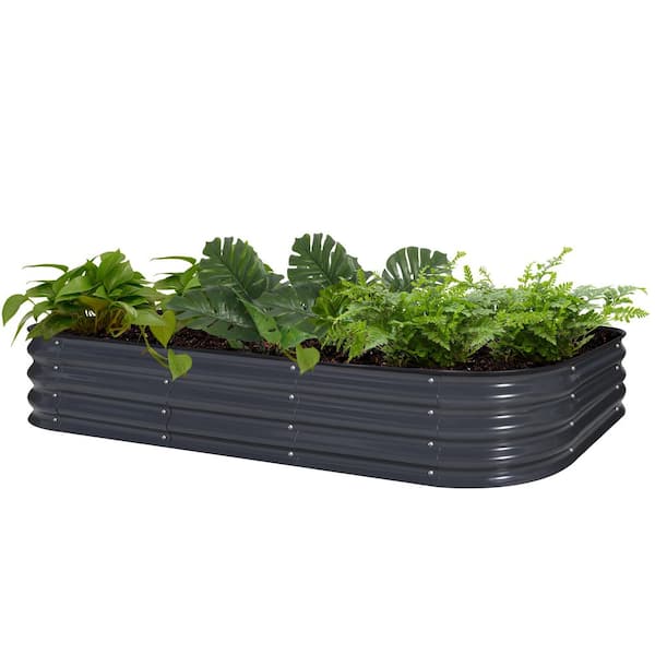 VEIKOUS 8 ft. x 2 ft. x 1 ft. Galvanized Raised Garden Bed 9-in-1 ...