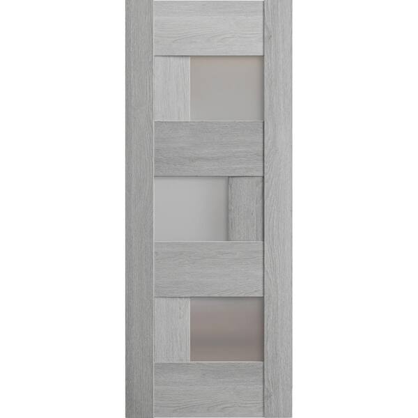 VDOMDOORS 24 in. x 80 in. Solid MDF Frosted glass Light Grey Oak ...