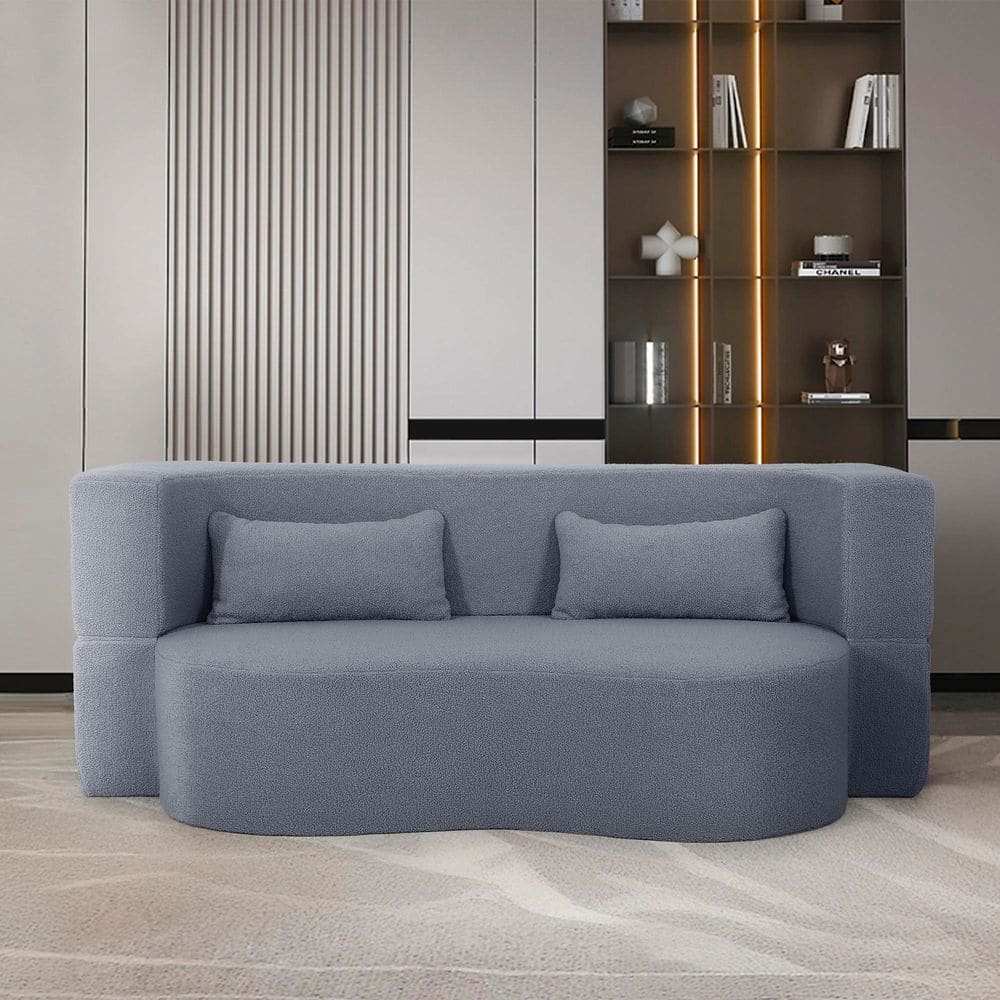 Boyel Living Grey Teddy Fabric Full Size Sofa Bed 2-in-1 Convertible ...