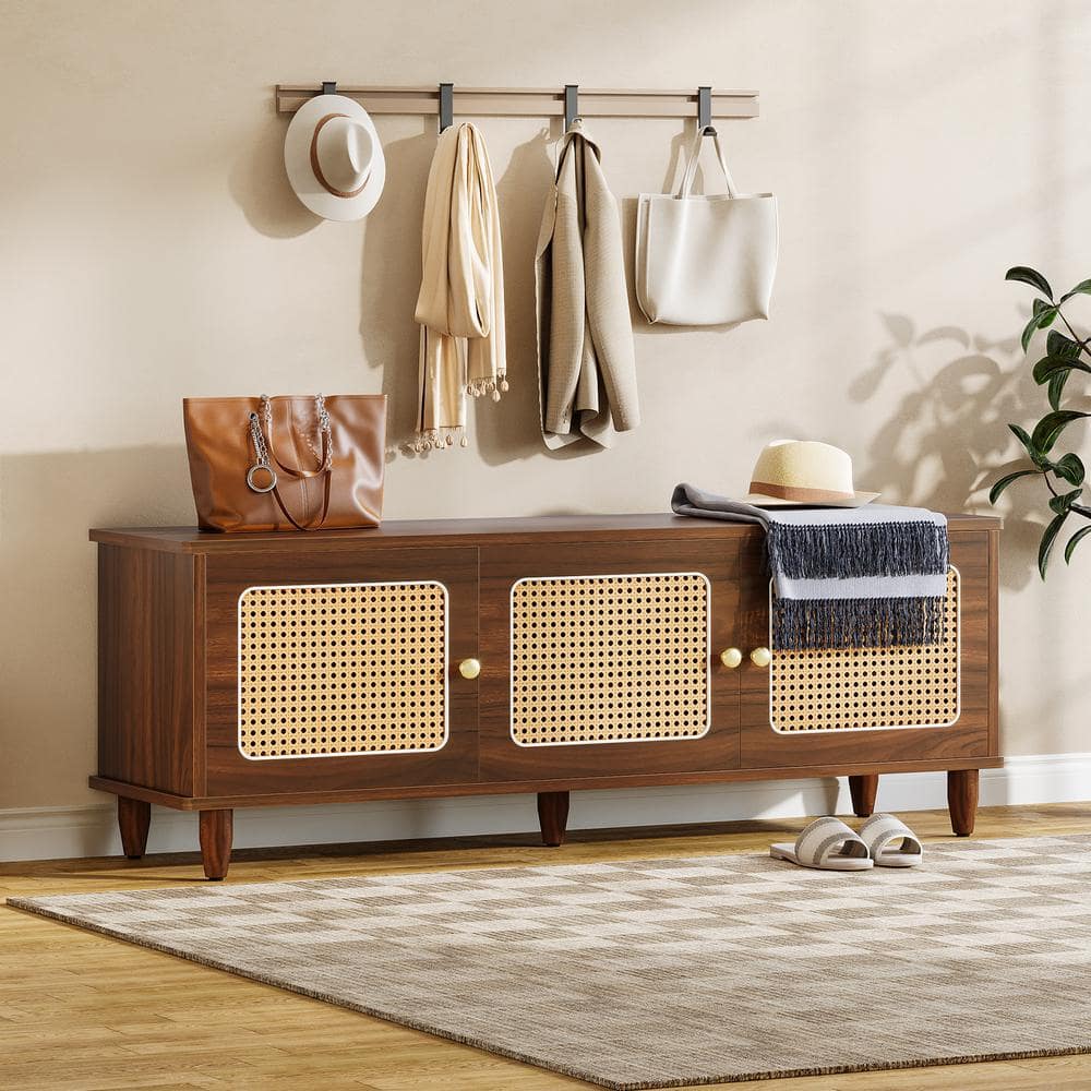 BYBLIGHT 55 in. Entryway Storage Bench, Rustic Brown Indoor Bedroom ...