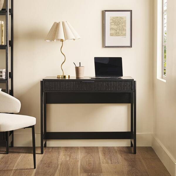Welwick Designs Modern 38 in. Rectangular Black Wood 1 Drawer Desk with Reeded Drawer Front HD10040 The Home Depot