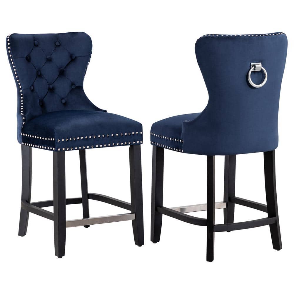 WESTINFURNITURE Harper 24 in. Navy Blue Velvet Tufted Wingback Kitchen ...
