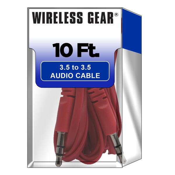 Wireless Gear Audi Cable 3.5 to 3.5 10 ft. Red Heavy Duty Cable BL1931 ...