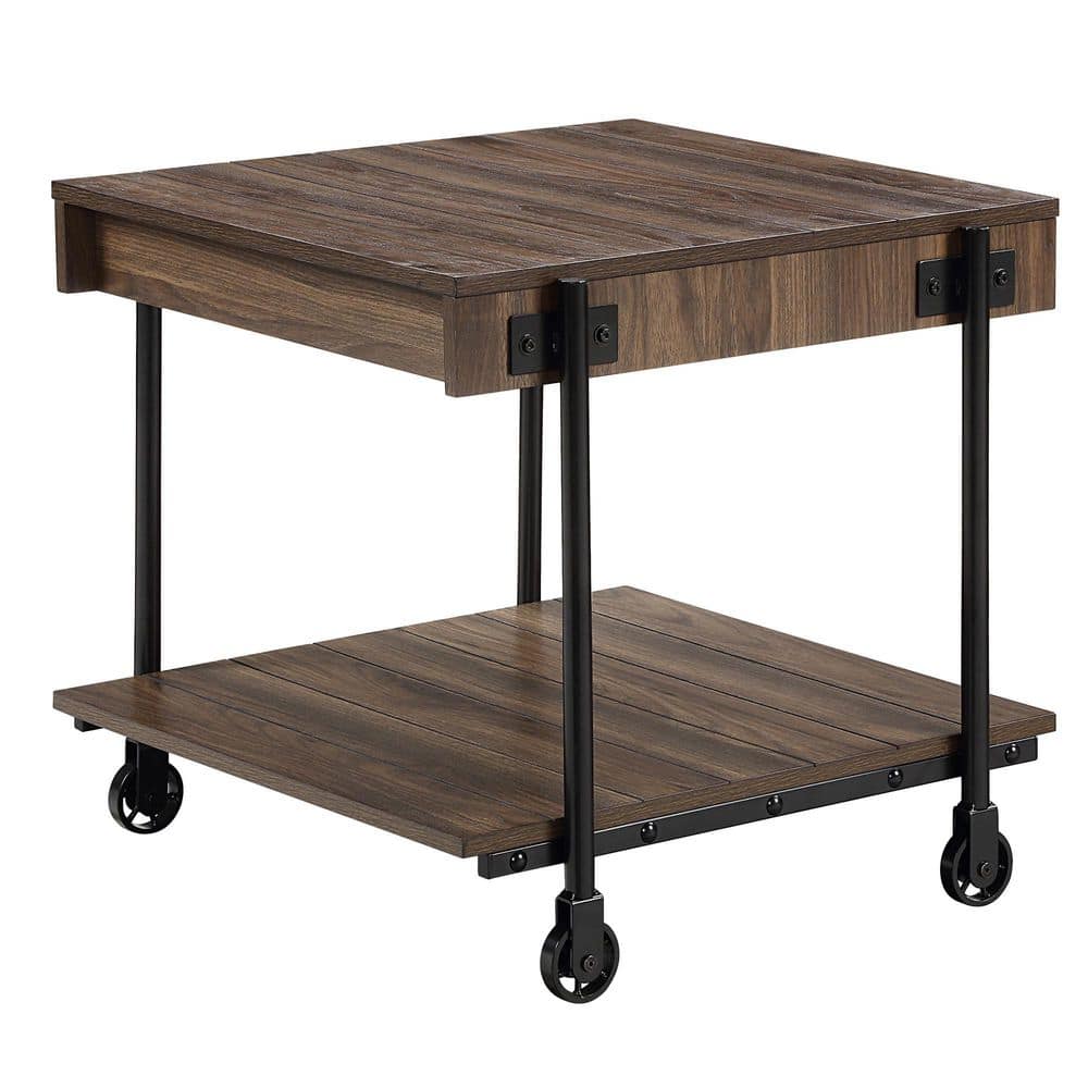 Furniture of America Bargib 23.63 in. Black and Dark Walnut Square Wood ...