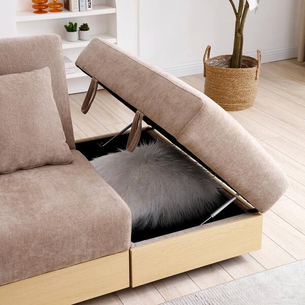 J E Home 84.6 in. Brown Square Arm Linen Twin Size Convertible Sofa Bed GD W2677S00005