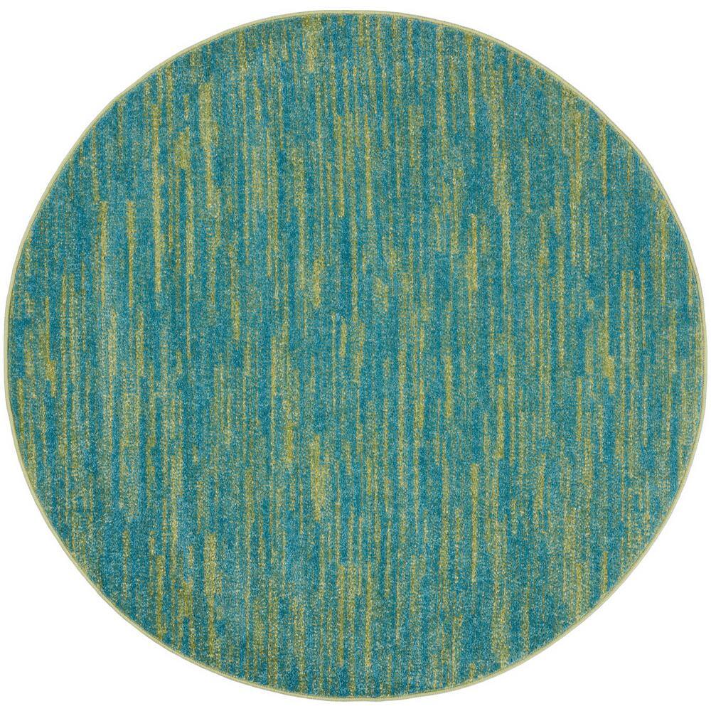 Nourison Essentials 4 ft. x 4 ft. Blue Green Round Solid Contemporary ...