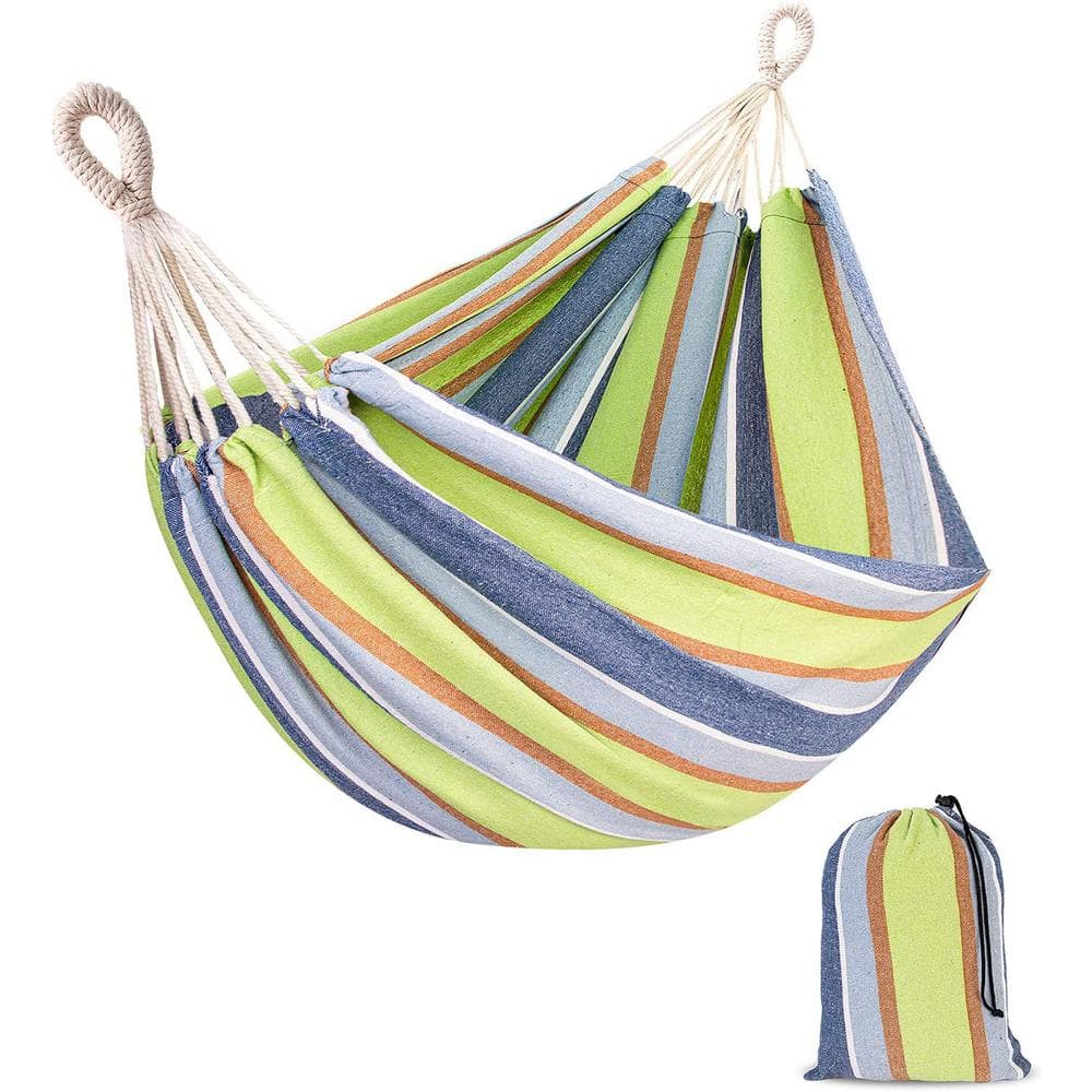 Wildaven 9.5 ft. Indoor Outdoor Cotton Double Hammock Bed with Portable ...