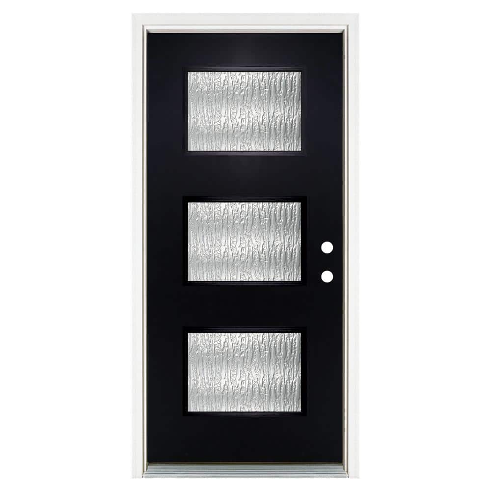 MP Doors 36 in. x 80 in. Left-Hand Inswing 3-Lite Water Wave Glass ...