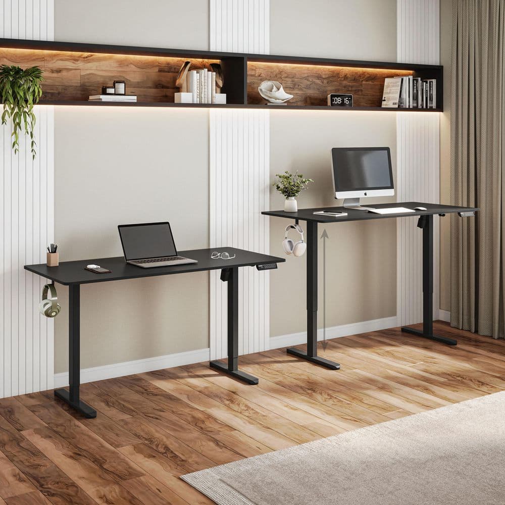 TECHNI MOBILI 55 in. Black Electric Standing Desk with 3-Memory Height ...