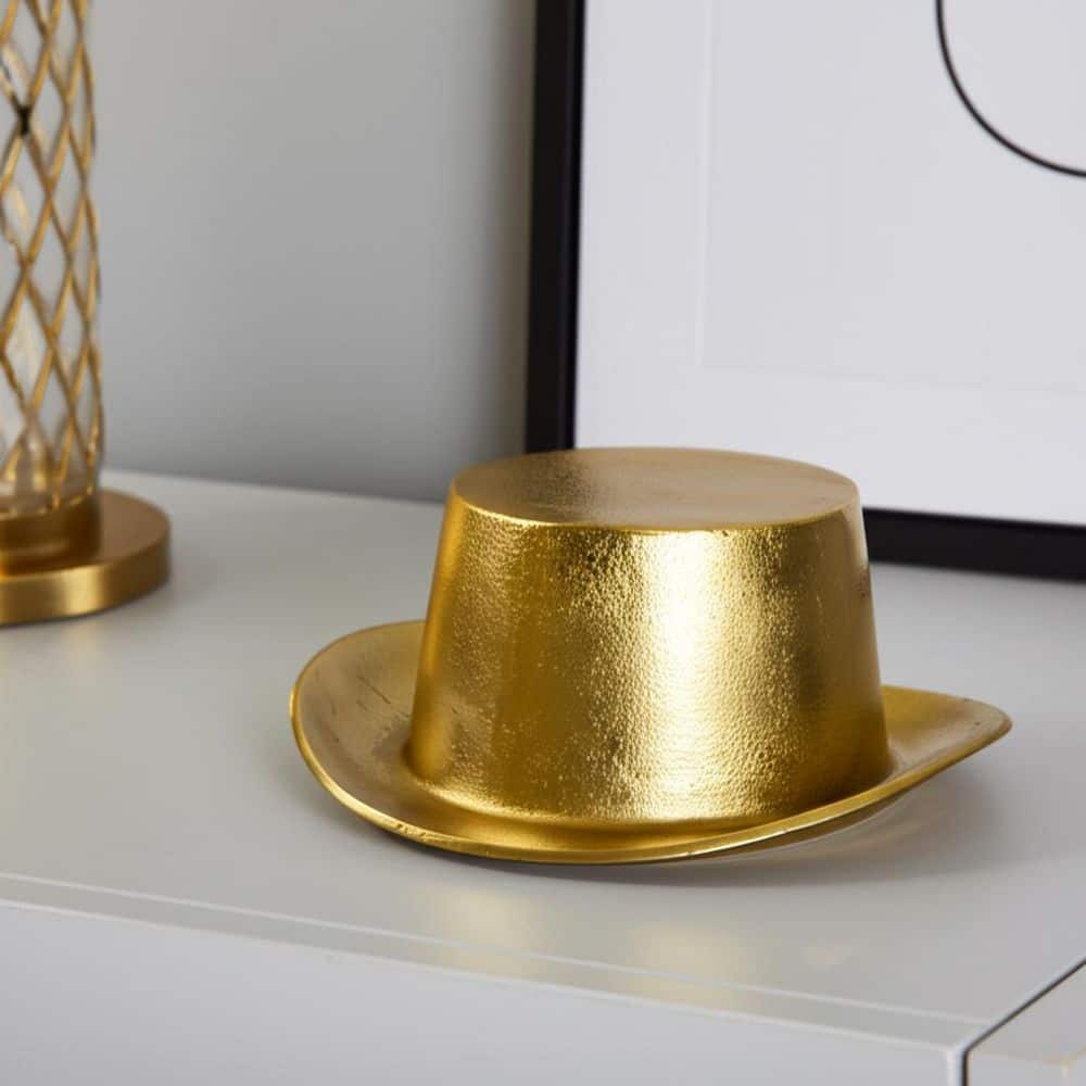 Liv & Skye Gold 8 in. x 3 in. Metal Top Hat Design Figurine 20821 - The ...