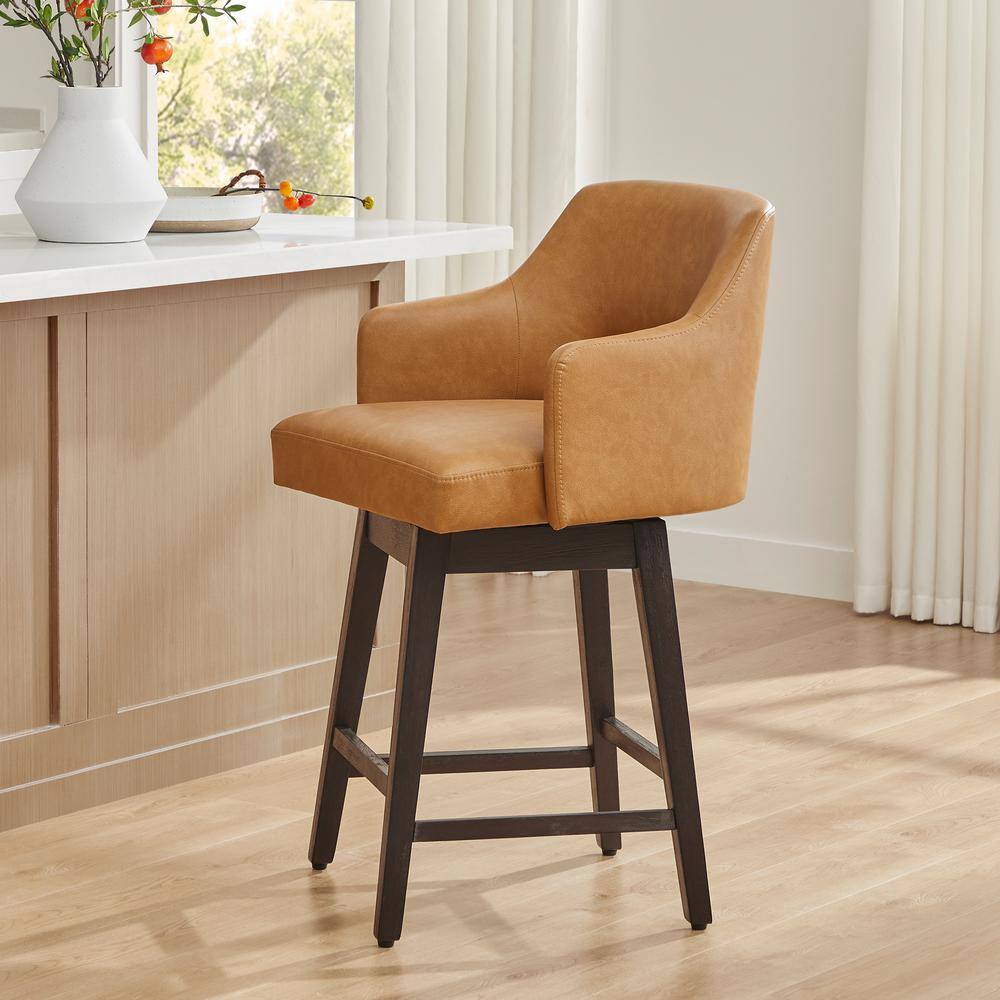Spruce & Spring 26 in. Joyce White High Back Wood Swivel Counter Stool ...